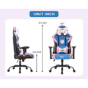 PC Gaming Chair Racing Office Chair E-Sports Computer Chair with Lumbar Support Adjustable Headrest 2D Armrest Rolling Swivel Game Chair Task Ergonomic PU Leather Desk Chair