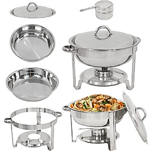 SUPER DEAL Stainless Steel Combo - 2 Round Chafing Dish and 2 Rectangular Chafers with FoldableFrames