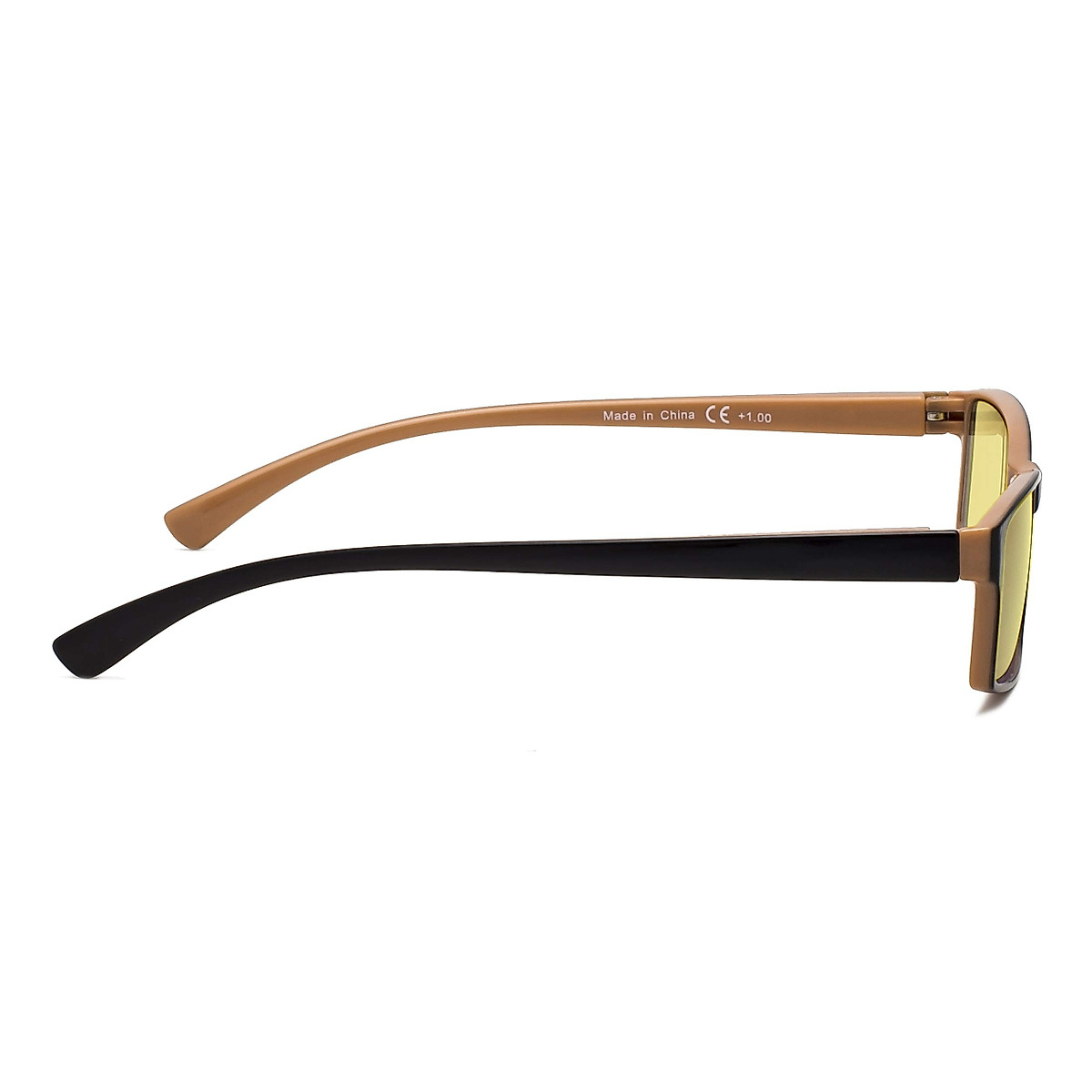 Small Rectangle Blue Light Blocking Computer Reading Glasses with Yellow Tinted Lens （Black/Brown, 1.25）