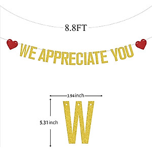 We Appreciate You Banner, Thank You Sign, Nurse/Doctor/Teacher Appreciation Banner Decorations, Thank You for All You Do Decor, Employee Appreciation Banner Decorations for Office Party Gold Glitter