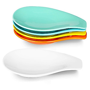 ONTUBE Ceramic Spoon Rests for Buffet Table Set of 5, Porcelain Sauce Dish Resting Cooking Spoons Holder for Home and Kitchen, 6.5 Inch MixColor