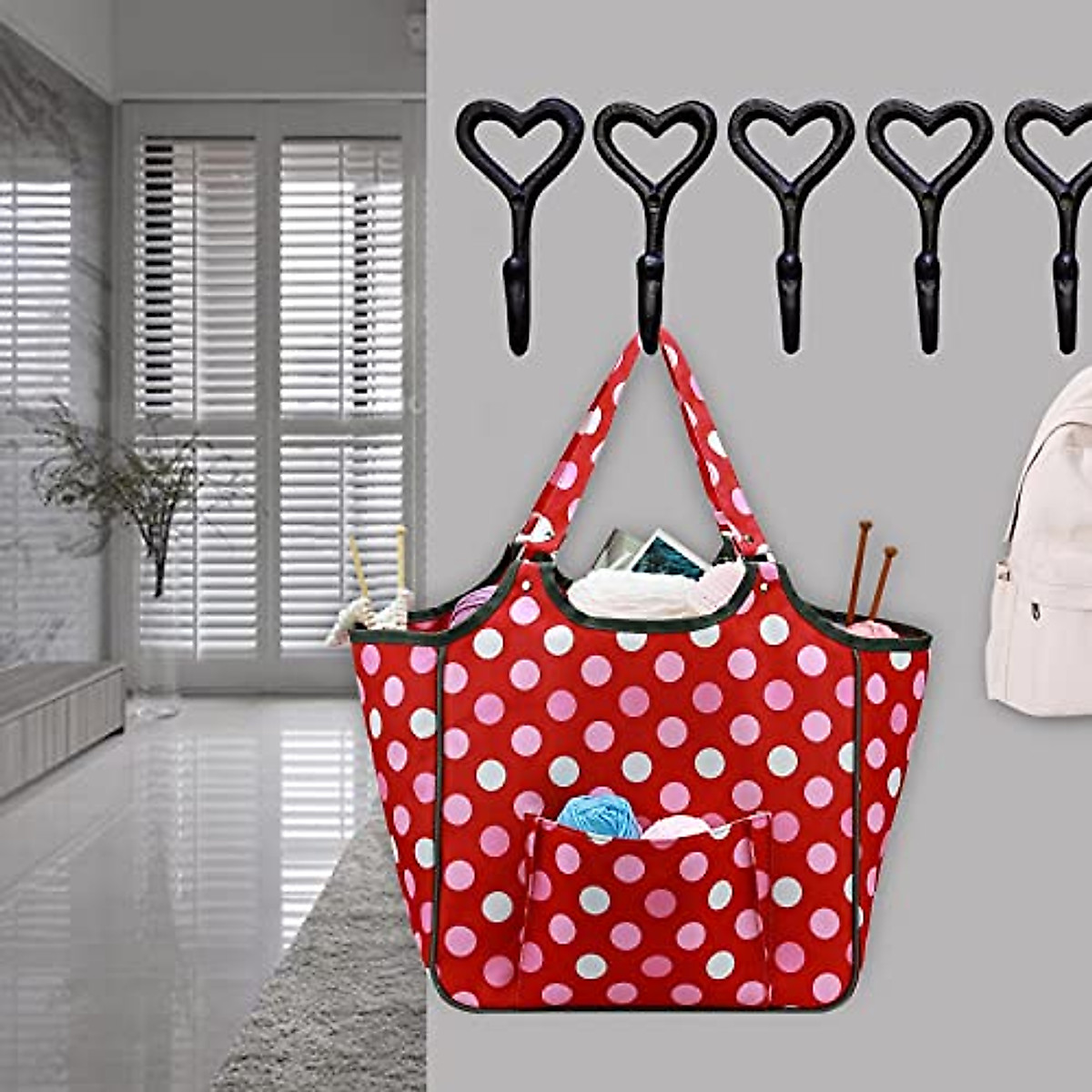 shamjina Knitting Bag Weaving Accs for Traveling Portable Yarn Storage Organizer Large Crochet Bag Tote Knitting nedles Bag for Crochet Accessories