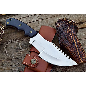 N/AN/A Custom Hand Made Full Tang Carbon Steel Hunting Survival Camping Knife For Man With Blue Makkarta Handle Camping Knife With Leather Sheath