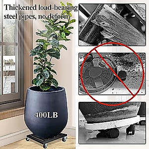 LUBORN Heavy Duty Plant Caddy with Wheels, 2 Pack Metal Rolling Plant Stand Indoor Outdoor, 12'' Square Plant Dolly with Lockable Caster Wheels Holds up 400 Lbs Planter, Black