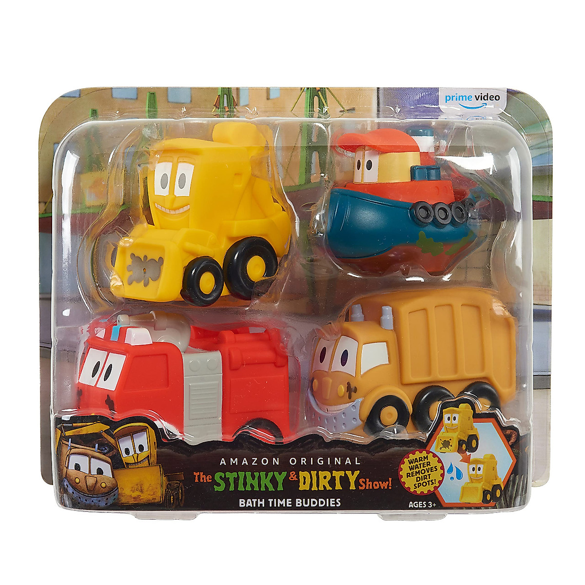 The Stinky & Dirty Show 4-inch Bath Time Buddies 4 Piece Set, Bath Toys, Pretend Play, Kids Toys for Ages 3 Up by Just Play