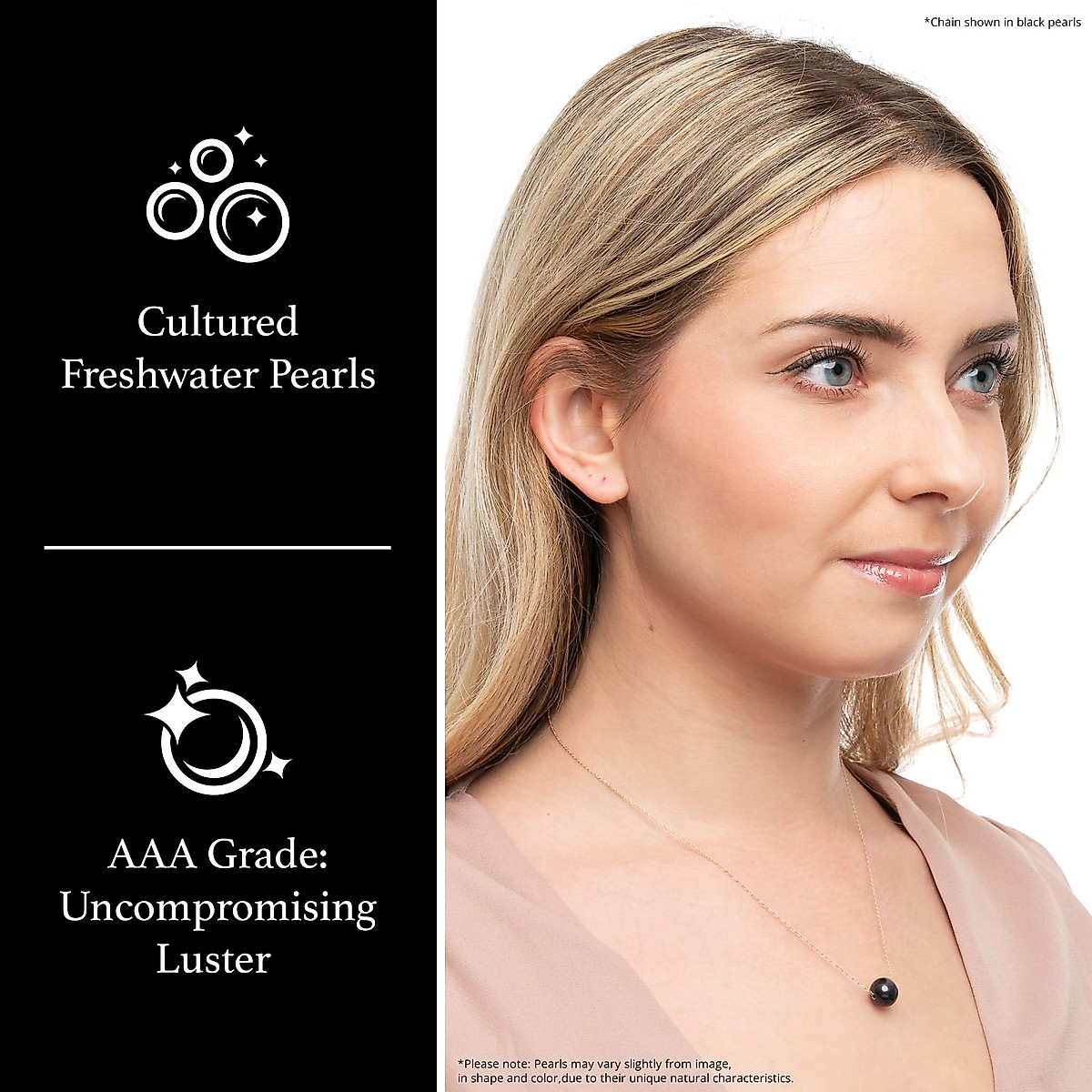 14K Gold 10-11mm Freshwater Cultured Floating Pearl Tin Cup Chain Necklace Jewelry for Women 17" (White, white-gold)