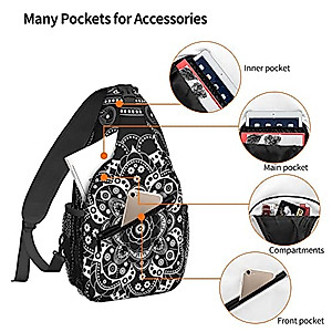 NiuKom Tribal Ethnic Floral Mandala Black Crossbody Bags for Women Trendy Sling Backpack Men Chest Shoulder Bag Gym Cycling Travel Hiking Daypack