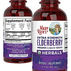 MaryRuth Organics Elderberry Syrup Extra Strength, USDA Organic Elderberry, Sugar Free Adults & Kids Immune Support Supplement for Ages 1+, Clean Label Project Verified®, Vegan, Gluten Free, 2 Fl Oz