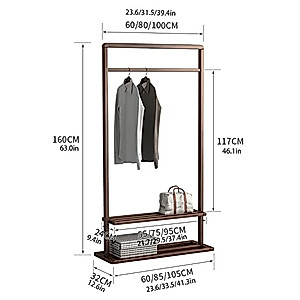 Garment Rack Wooden Clothes Rack Stand with 2-Tire Storage Shelves for Clothes Hats and Bags Classical Coat Hanger Clothes Organizer for Bedroom Office Hallway Entryway