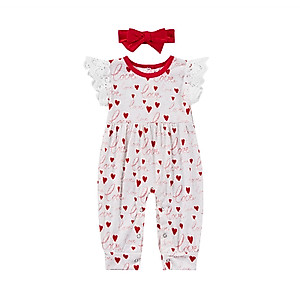 My First Valentine's Day Outfit Letters and Heart Printed Pattern Romper Set for Baby Boys Girls (White E, 18-24 Months)