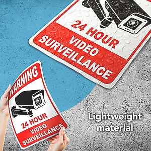 2 PC Video Surveillance Sign - 10x7 Aluminum Smile Your on Camera Signs - Security Camera Signs - No Trespassing Signs Private Property Red