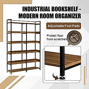 Merax 6-Tier Tall Bookshelf Bookcase, Freestanding Open Large Vintage Industrial Storage and Display Shelves for Home Office