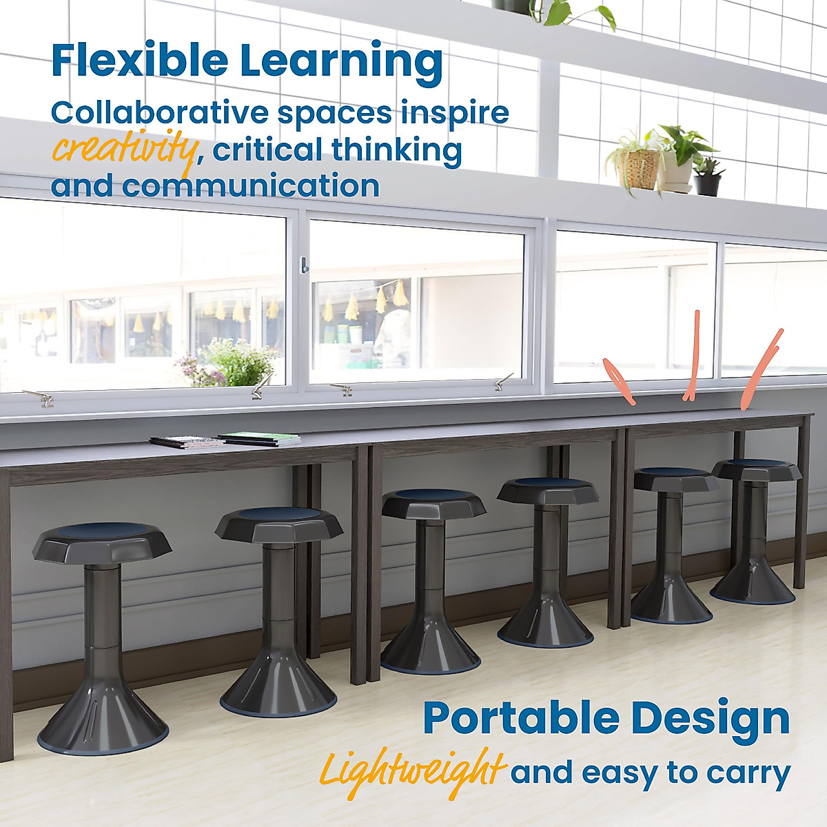 ECR4Kids ACE Active Core Engagement Wobble Stool, 20-Inch Seat Height, Flexible Seating, Black