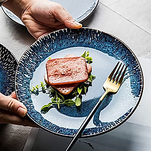 Ceramic Dinner Plates 4-pack Blue Plate Ceramic Plate Round Nordic Flat Plate Western Plate Steak Plate Tableware Salad Pasta Dinner Plates