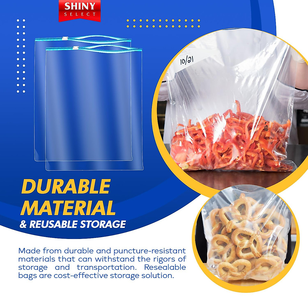 Shiny Select 5 Gallon Jumbo Slider Storage Bag, 18x24, 10 Bags – Resealable Extra Large Clear Plastic, 2 Mil Thick - Home Organization, Luggage, Travel, Kitchen Use, Baby Essentials, Seasonal Clothes