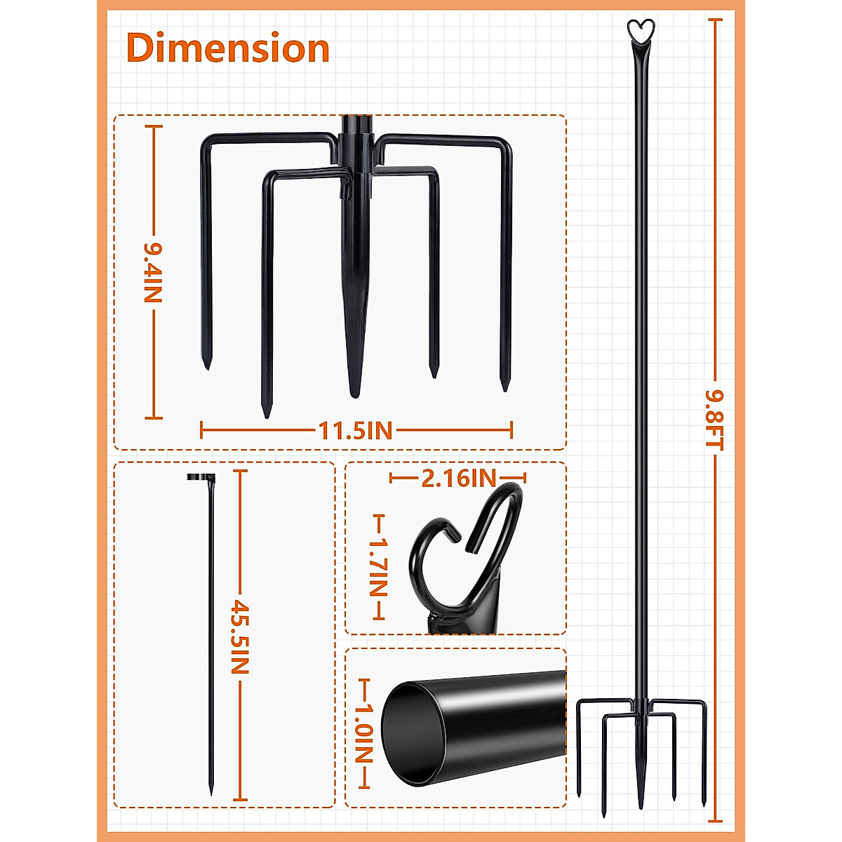 LOPANNY String Light Poles - 2 Pack 9.8 FT for Outside Hanging - Backyard, Garden, Patio, Deck Lighting Stand for Outdoor Parties, Wedding