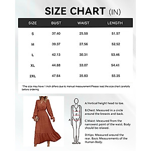 BTFBM Women Fall Dresses 2023 Long Sleeve V Neck Swiss Dots Maxi Dress Boho Long Dress High Waisted A-Line Ruffle Dress(Solid Orange,Large)