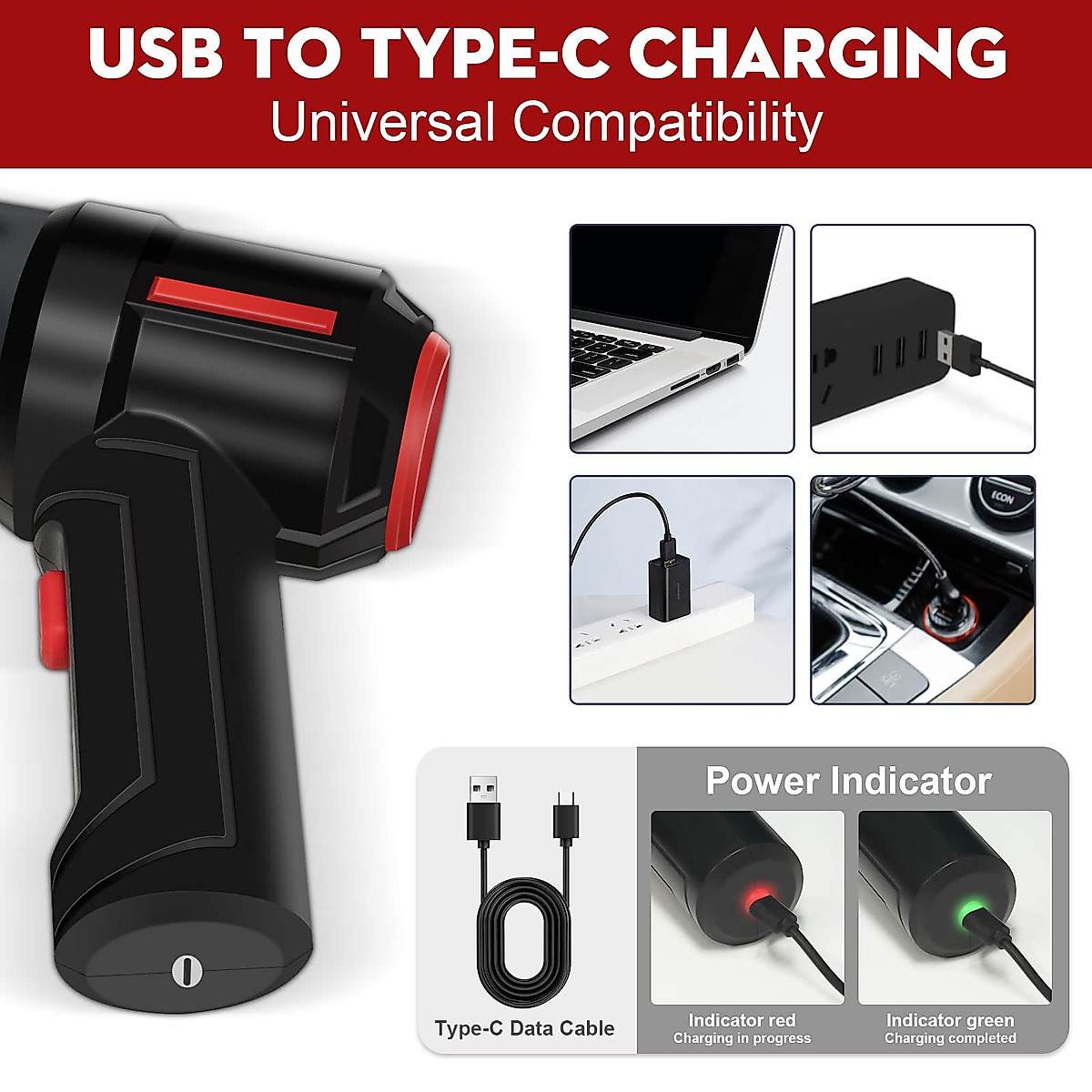 PeroBuno 3-in-1 Computer Vacuum Cleaner - Air Duster - for Keyboard Cleaning - Cordless Canned Air - Powerful 45000RPM - Energy-Efficient - Compressed Air