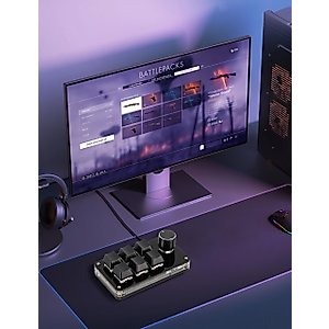 Dioche USB Mini 6Key Keypad Mechanical Programmable Gaming Keyboard Portable One Handed Mechanical Keyboard Shortcut Programmable Keyboard with Knob for PC Gamer(Full Black)