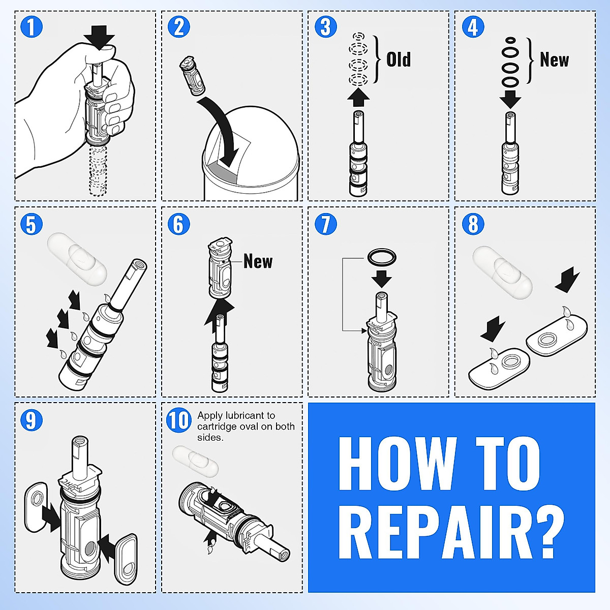 Dreyoo Cartridge Repair Kit Replacement for 96988, Repair Kit Compatible with Moen 1222/1222B Single Handle Cartridge Tub and Shower Faucets, Bathroom Cartridge Repair Kit Parts