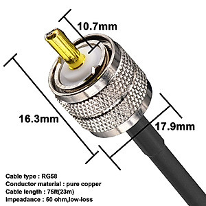 YOTENKO Ham Radio Coax Cable, RG58 50 Ohm, 23M (75FT), PL259 Male to SO239 Female, with 4-Pack Adapters (SMA/UHF/BNC/SO239), for CB, Amateur, Ham Radio Antenna