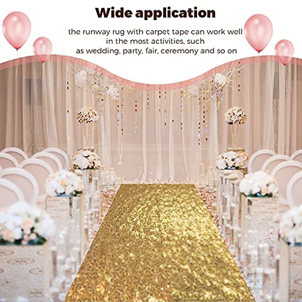 Sequin Aisle Runner for Weddings Glitter Wedding Rug Floor Hallway Carpet Runner Shiny Outdoor Aisle Runner Decor for Wedding Ceremony Halloween Christmas Thanksgiving Party(Gold,4 x 15 Feet)
