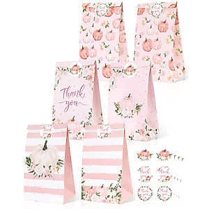Pumpkin Candy Bags Little Pumpkin Party Gift Bags Fall Birthday Thanksgiving Party Favor Bags Party Supplies Loot Bags Goodie Bags with Thank You Stickers, Set of 24
