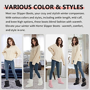 Home Slipper Womens Super Warm with Pom Poms Lined Tall Indoor Room Floor House Boots Slippers Shoes,US 7/8,Khaki