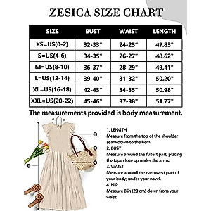 ZESICA Women's 2023 Summer Casual Flutter Short Sleeve Crew Neck Smocked Elastic Waist Tiered Midi Dress,Apricot,Large