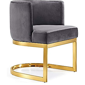 Meridian Furniture Gianna Collection Modern | Contemporary Velvet Upholstered Dining Chair with Polished Gold Metal Frame, 24" W x 22" D x 29.5" H, Grey
