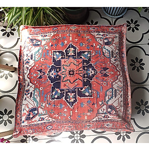 RISEON Boho Contemporary Cotton Linen Fabric Pouf Cover Footstool Ottoman Poufs Unstuffed-Square Floor Cushion Footrest Cover for Living Room, Bedroom and Under Desk (Red)