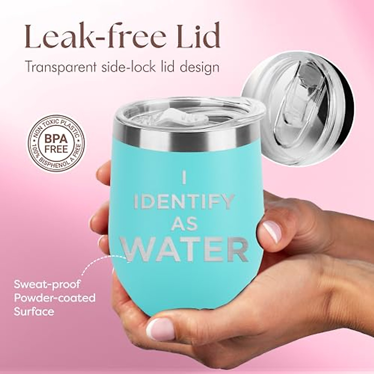 shop4ever I Identify as Water Engraved Insulated Stainless Steel Wine Tumbler with Lid 12 oz. Funny Gift for Her Him (Teal)