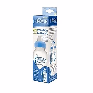 DR. Brown's Options Baby Bottles, 2-in-1 Transition KIT, Single, Blue, 8 Ounce