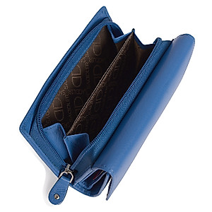 SADDLER Womens Luxurious Leather Trifold RFID Protected Wallet Clutch Purse with Zipper Coin Purse | Designer Multi Credit Card Holder for Ladies | Gift Boxed - Blue