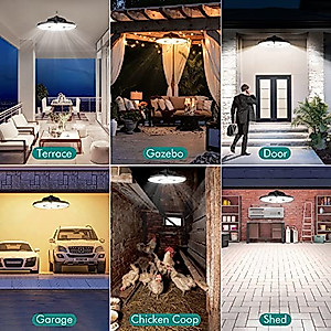 CLY Solar Shed Light Indoor Outdoor 152LED Motion Sensor Pendant Light 1000LM, Dimmable 2500K-6500K Remote Control 5 Modes Timer Memory Function Hanging Solar Lights for Garage Barn Patio Gazebo