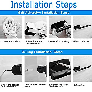 Paper Towel Holder Wall Mount,Paper Towels Rolls,13 Inch Self Adhesive or Drilling Black Paper Towel Holder Under Cabinet with Screws,Stainless Steel Paper Towel Holder