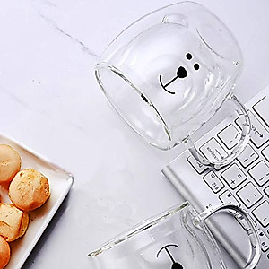 Amyhome Cute Mugs Bear Coffee Cup Double Wall Insulated Glass, Espresso Cup, Milk Cup, Tea Cup, Valentine's Day Christmas Birthday Gifts for Children and Adults