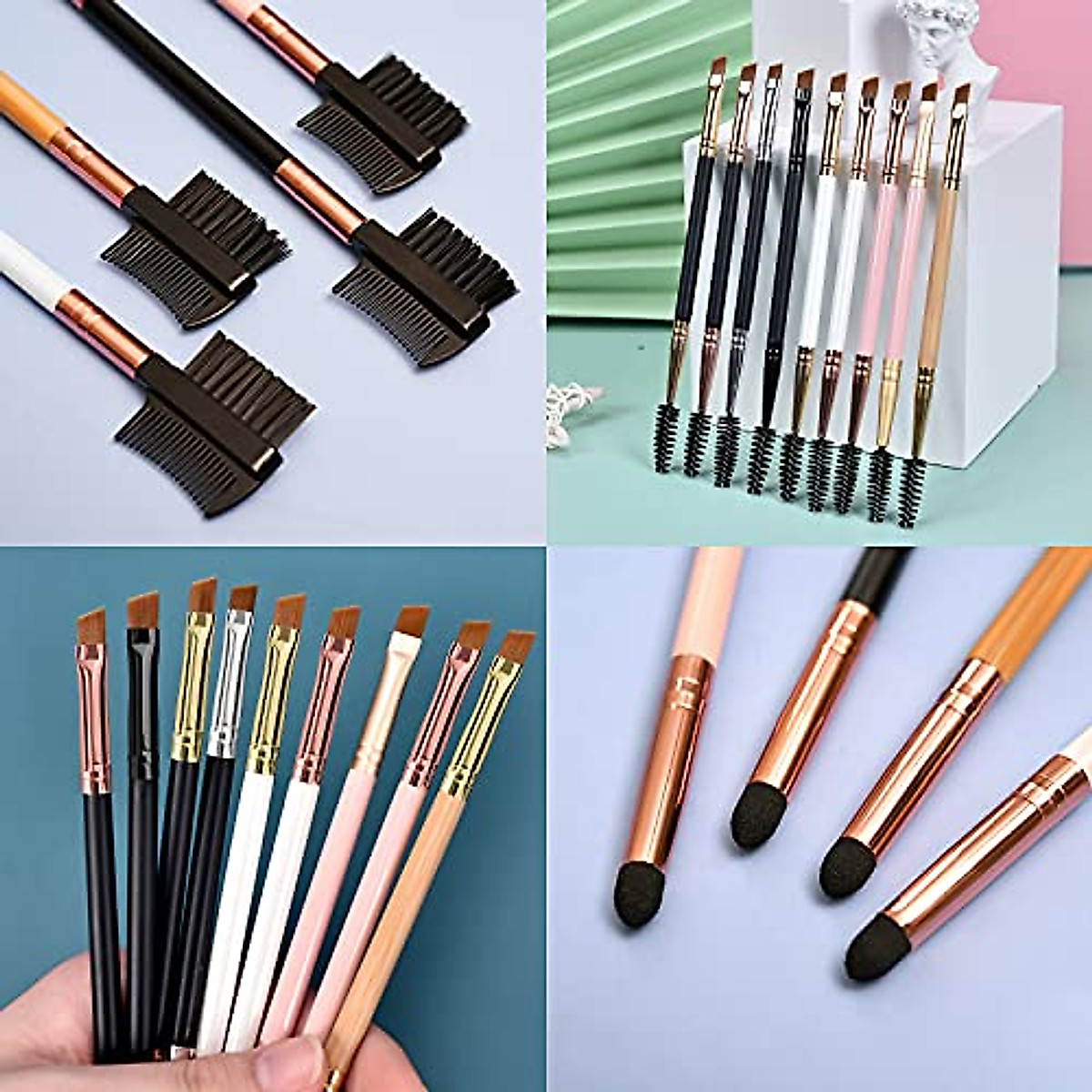 Duo Eyebrow Brush, Eyebrow Brush Eyelash Comb and Eye Shadow Brush, Professional Angled Eye Brow Brush and Spoolie Brush Set (Black)