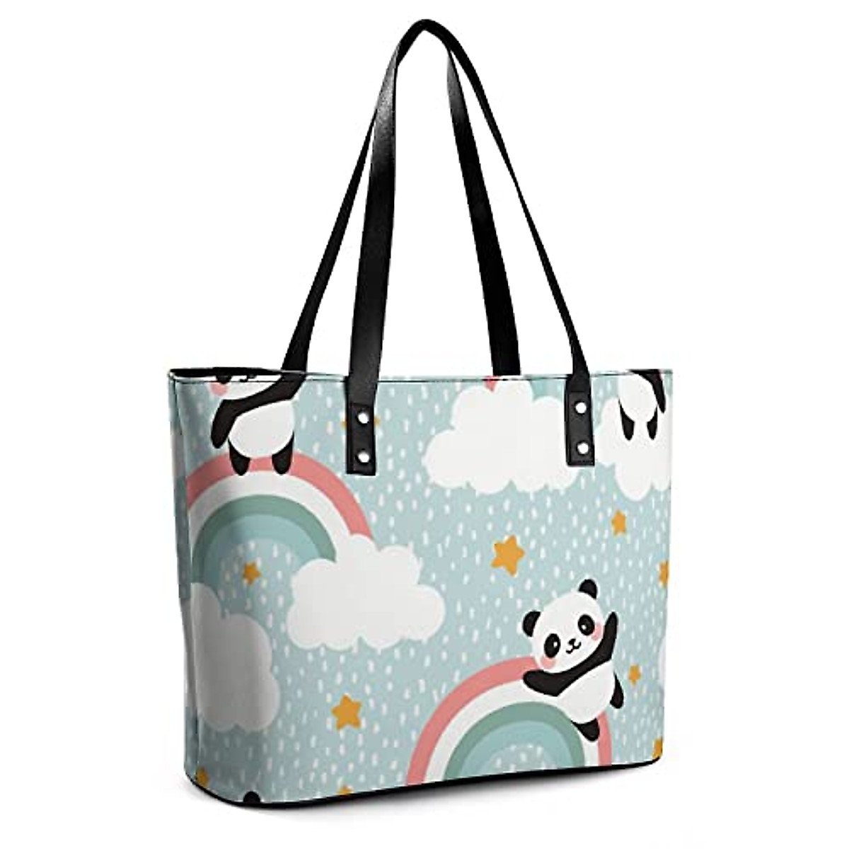 Womens Handbag Panda Patterns Leather Tote Bag Top Handle Satchel Bags For Lady