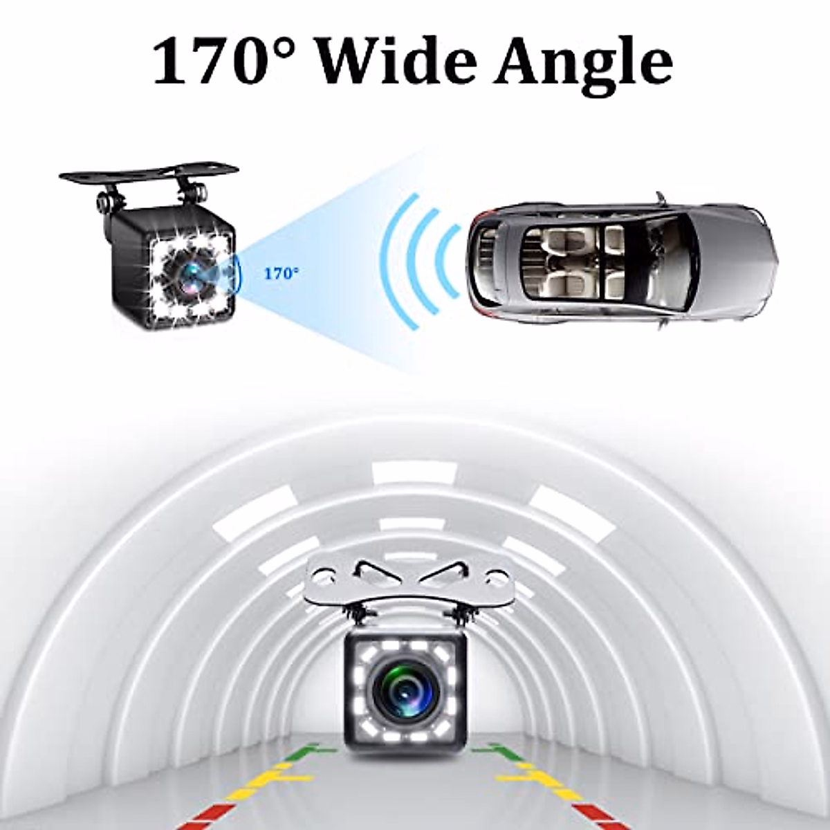 12LED Rear View Camera CVBS Switching Car Reverse Camera IP66 Waterproof Night Vision HD Backup Reversing Camera 170° Wide-Angle Parking Assistance Cameras for Cars Pickup Trucks RVs Vans SUVs