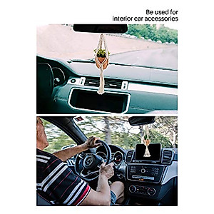 Mini Macrame Plant Hanger with Pot, 3 Pcs Small Hanging Car Plant, Cute Hanging Rearview Mirror Charms, Boho Car Decor, for Plant Lover by MoHern