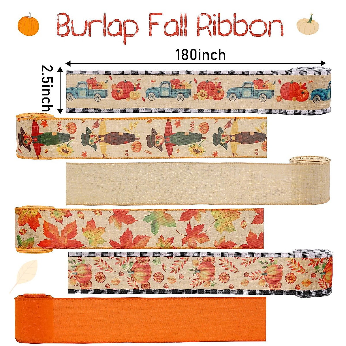 6 Rolls 30 Yards Burlap Ribbon, 2.5″W Buffalo Plaid Wired Edge Ribbon Thanksgiving Theme Craft Ribbon for Wrapping Gifts Making Wreath Bow