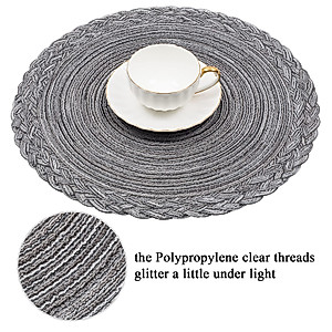 SHACOS Round Placemats Set of 6 Woven Round Table Mats 15 inch Braided Border Washable Cotton Polyester Circle Place Mats, Gray