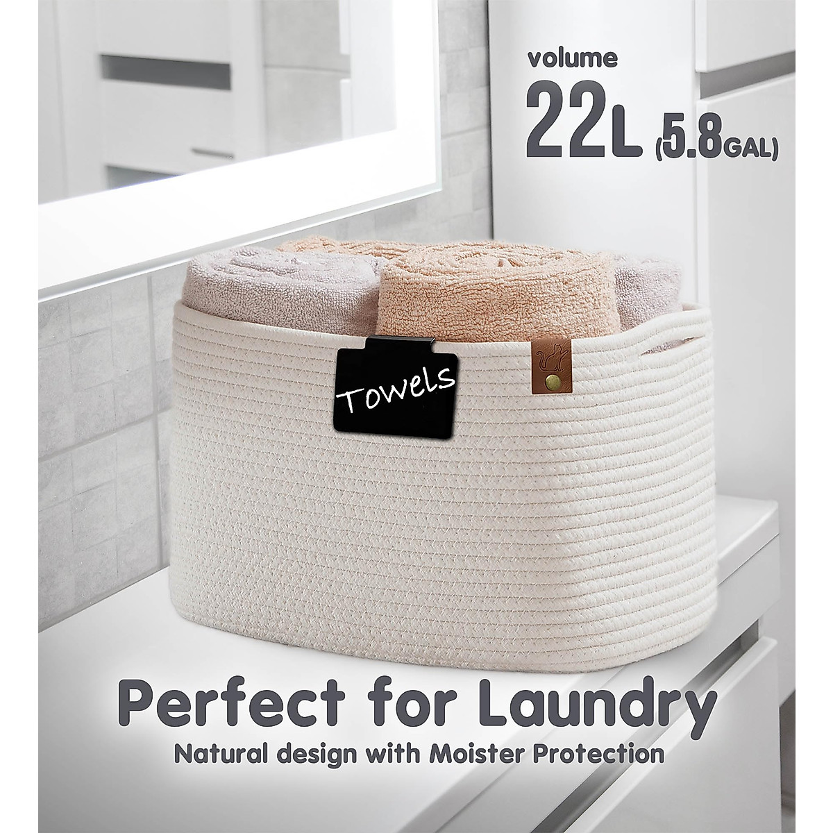 CHAT BLANC Cotton Rope Basket Blanket Storage for Living Room 15.8"x15.8"x13.8" | Baby Toy Storage Basket | Woven Basket | Large Baskets for Organizing, Graphite