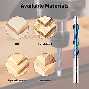EANOSIC 5PCS Upcut Spiral Flush Trim Router Bit, 1/4 Inch Shank Solid Carbide Flush Trim Router Bits CNC Spiral Bit with Nano Blue Coating(1/4" Shank Up-Cut)