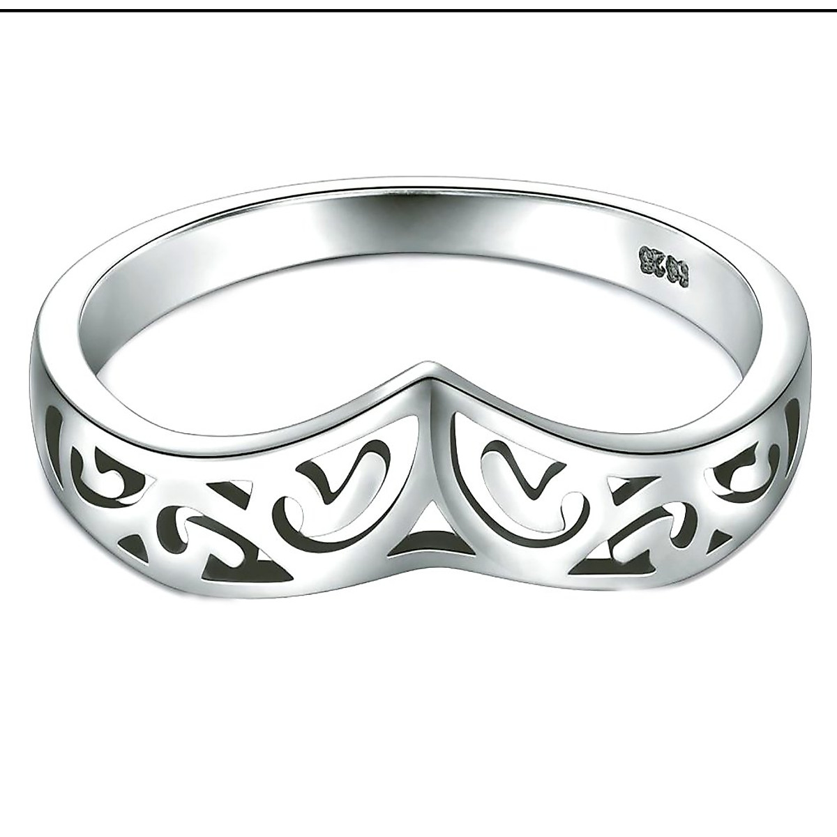 925 Sterling Silver Ring，BoRuo Filigree Thumb Chevron High Polish Comfort Fit Band Ring Size 9