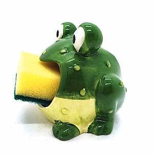 MONMOB Cute Ceramic Frog Sponge Holder for Kitchen Sink 4.7”