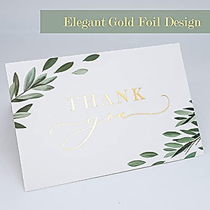 Gooji 4x6 Greenery Leaves Gold Foil Thank You Cards (Bulk 20-Pack) Matching Peel-and-Seal White Envelopes | Assorted Set, Watercolor | Birthday Party, Baby Shower, Weddings, Greeting, Blank Notes