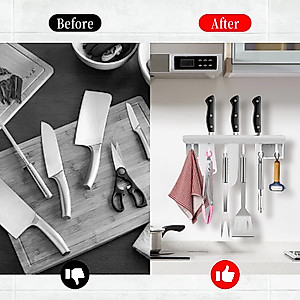 Toplive Knife Storage Rack Block, Wall Mount Fruit Knife Holder with 6 Hooks for Home Kitchen Multi-functional Punch-Free Knife Holder for Knife Spatulas Scraper Scissors