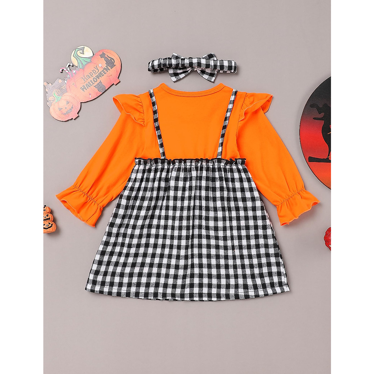 RCPATERN Toddler Halloween Outfit Ruffle Shirt Pumpkin Dress Halloween Infant Girl Clothes for 12M-5Y Orange